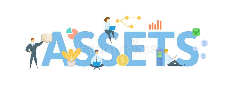 ASSETS. Concept with People, Letters and Icons. Flat Vector ...