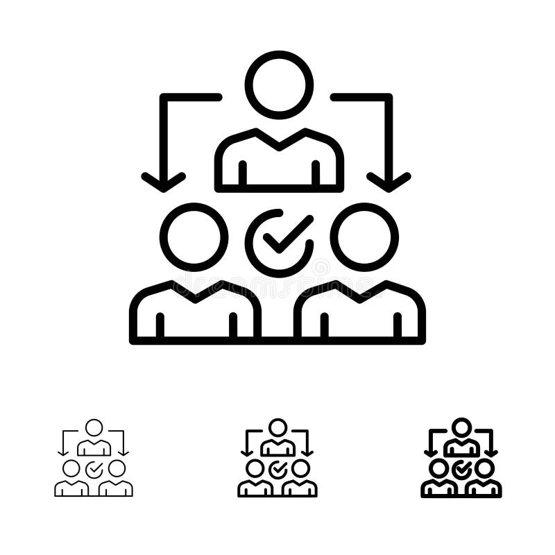 Assignment Delegate Delegating Distribution Bold And Thin Black Line Icon Set Stock Vector