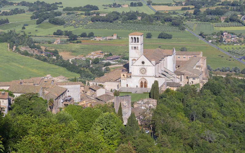 Assisi - the Basilica Di San Francesco Over the Umbrian Landscape Stock ...