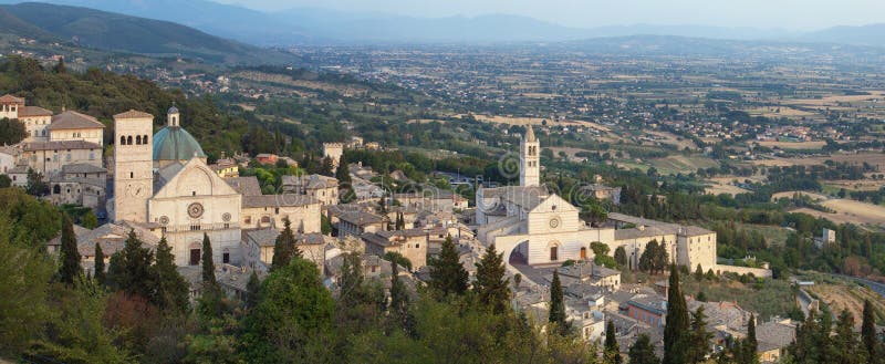 Assisi Panorama St. Rufino and St. Chiara Stock Photo - Image of church ...