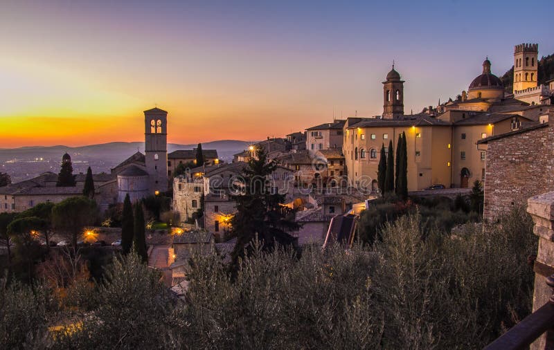 Assisi at sunset stock image. Image of francis, colors - 63587291