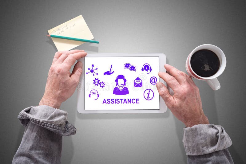 Assistance Concept on a Tablet Stock Photo - Image of call, people ...