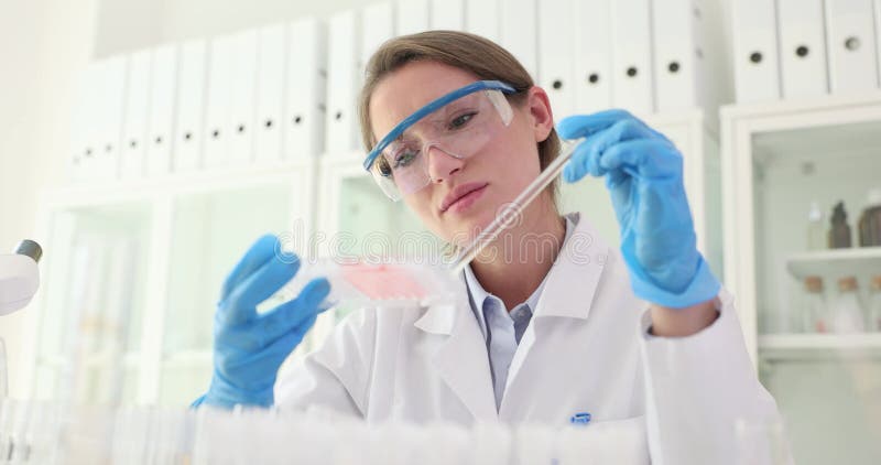 Assistant Drips Liquid into Multi Well Sample Tray in Lab Stock Video ...