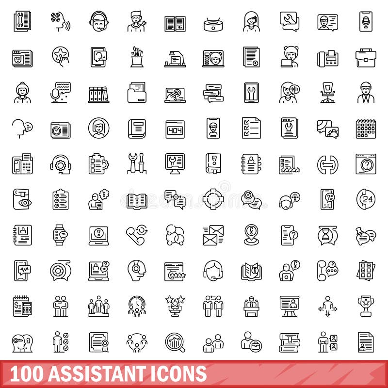 100 Assistant Icons Set, Outline Style Stock Illustration ...