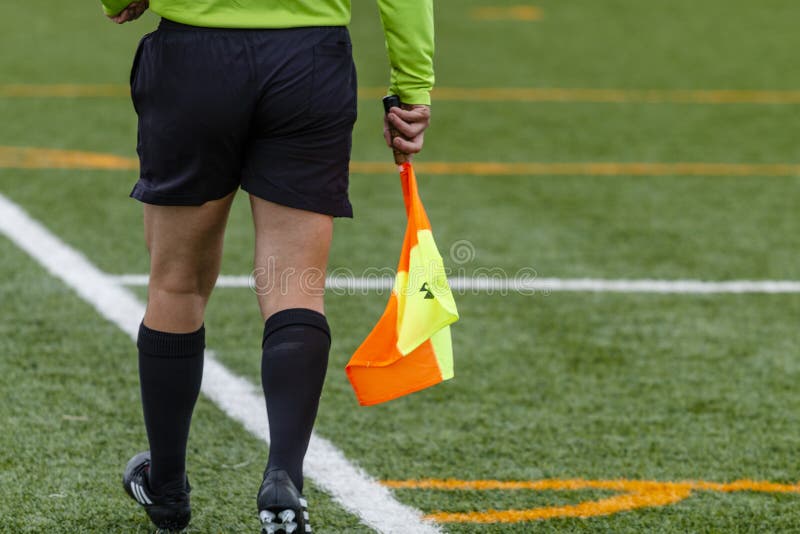Assistant Referee Hold Flag. Closeup Stock Photo - Image of linesman ...