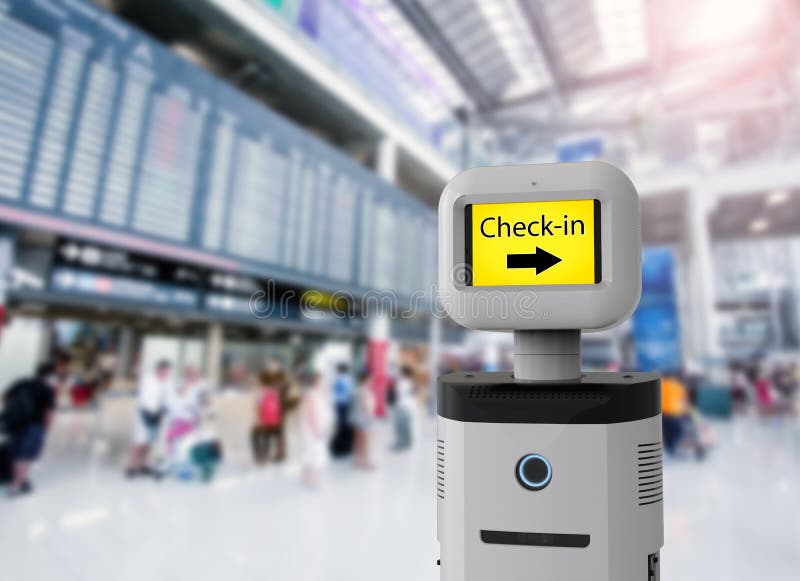 Assistant robot in airport stock photo. Image of robot - 101982046