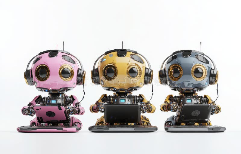 An Assistant Robot and Cyborg Work Together on a Computer Notebook ...