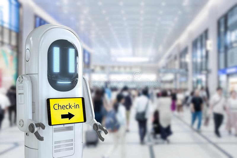 Assistant Robot with Digital Screen for Check-in at Airport Stock ...