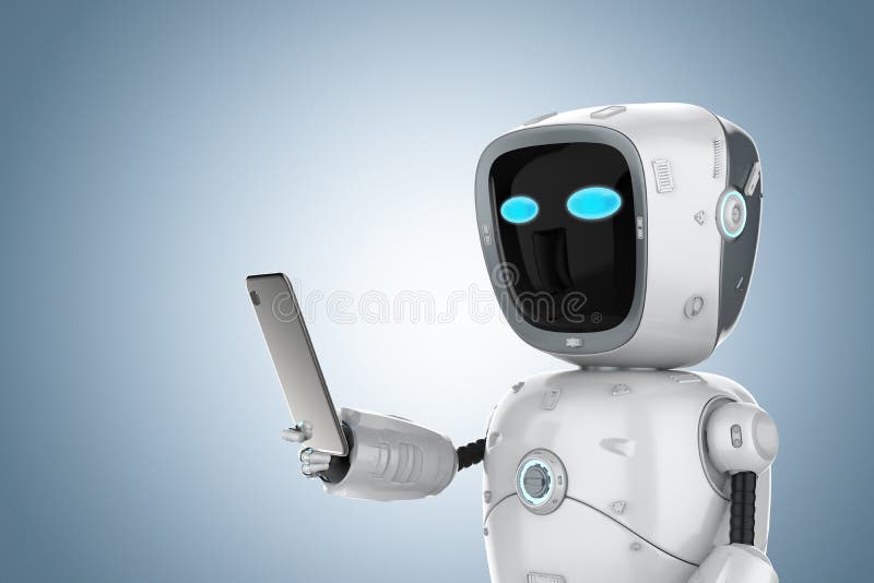 Assistant Robot with Mobile Phone Stock Illustration - Illustration of ...
