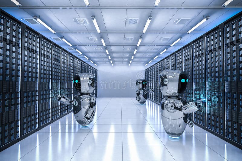 Assistant Robot in Server Room Stock Illustration - Illustration of ...