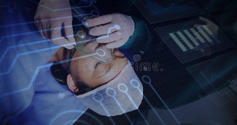 Assisting Patient with Oxygen Mask, Medical Professional Using Digital ...