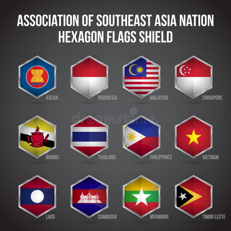 ASEAN Hexagon Flags Shield stock vector. Illustration of international ...