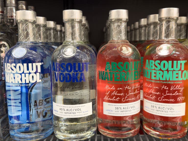 Assorted Absolut Vodka Bottles in Liquor Store Display Shelf Editorial ...
