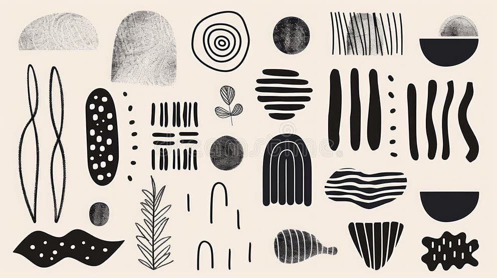 Assorted Abstract Patterns and Shapes on Cream Background Stock ...