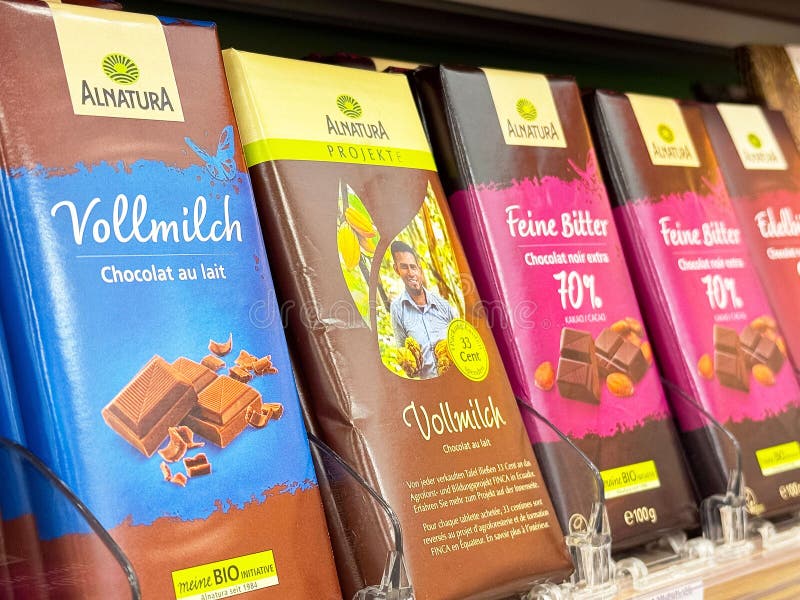 Assorted Alnatura Chocolate Bars Display on Store Shelf with Various ...