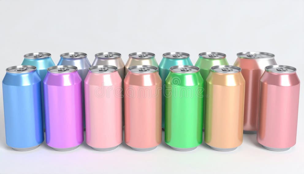 Assorted Aluminum Cans in Pastel Colors Displayed on a Plain White ...