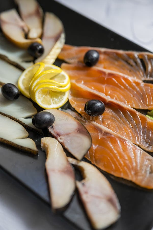Assorted Appetizer Pieces of Fish Stock Image - Image of sliced ...