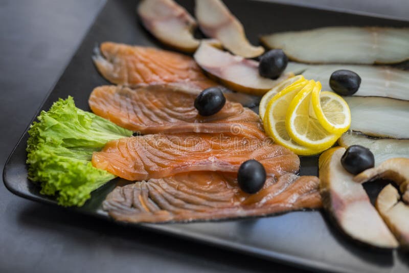 Assorted Appetizer Pieces of Fish Stock Image - Image of lemon, dish ...