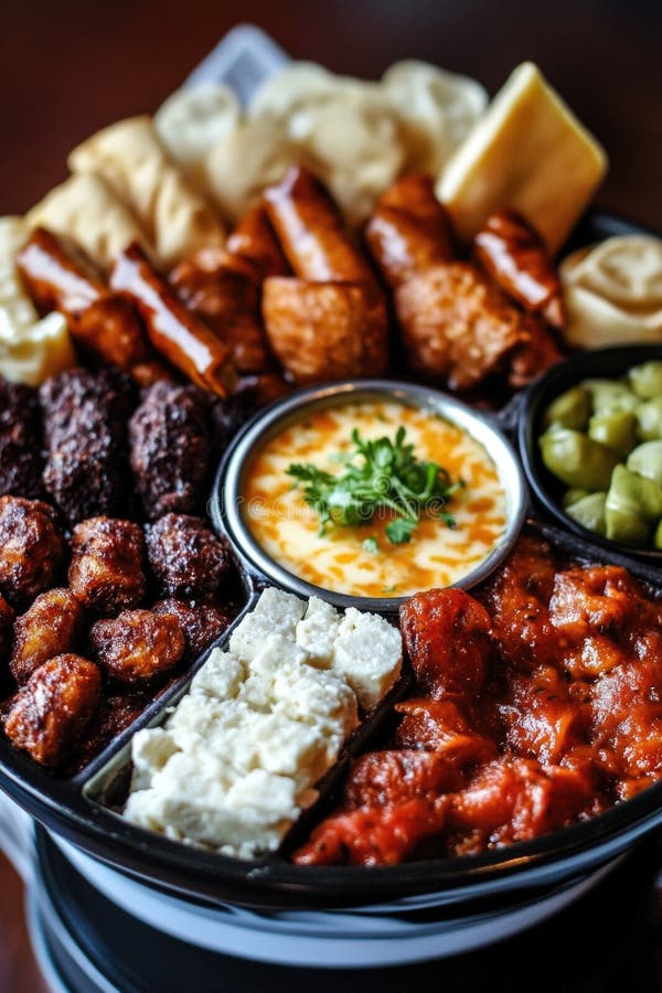 Assorted Appetizer Platter with Cheese, Meat, and Vegetables Stock ...