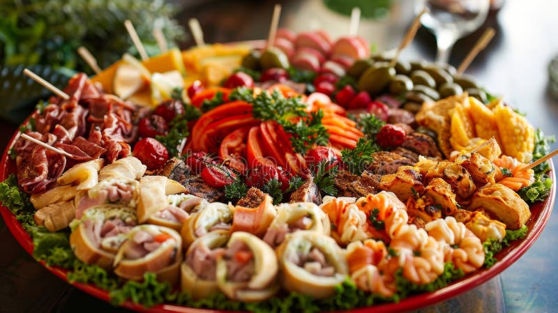 Assorted Appetizers Arranged on a Vibrant Platter Stock Illustration ...
