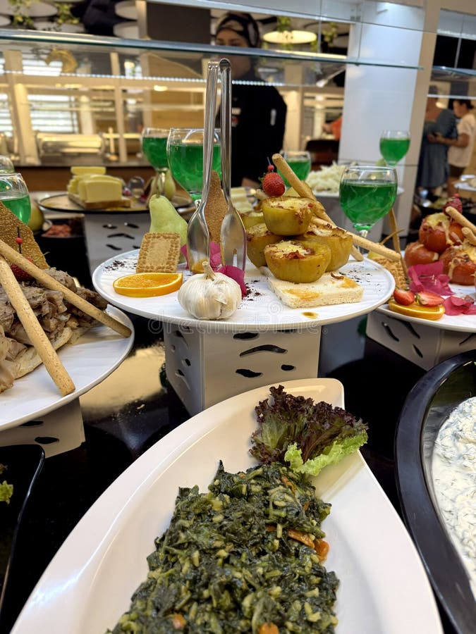 Assorted Appetizers on Buffet Table in All-inclusive Dining Area. Wide ...
