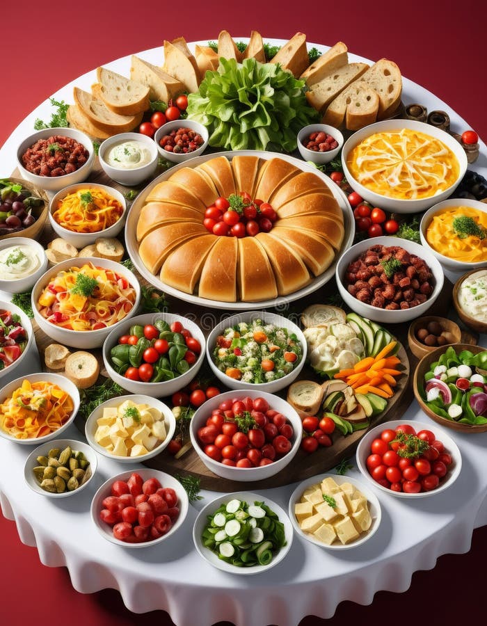 Assorted Appetizers on Round Platter with Bread and Dips Stock Image ...