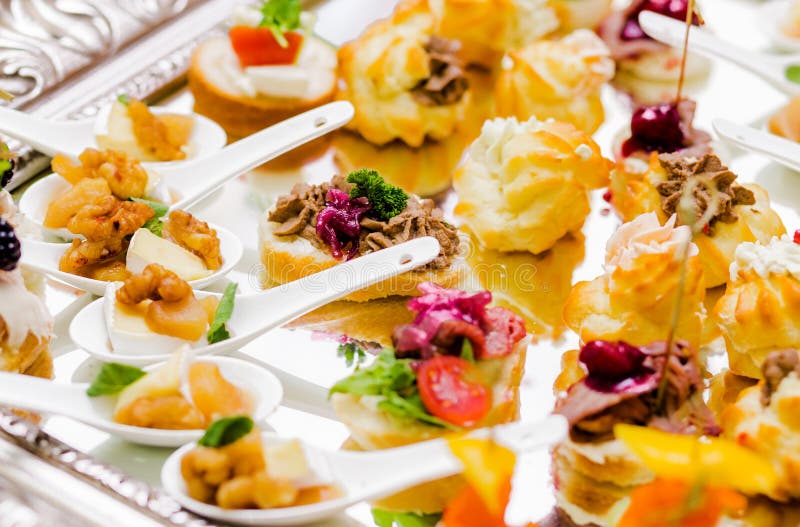 Assorted Appetizers on Silver Tray Stock Image - Image of arrangement ...