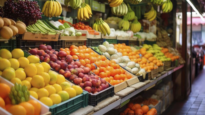 Assorted Array of Fresh Fruits at Vibrant Fruit Stand Stock Photo ...