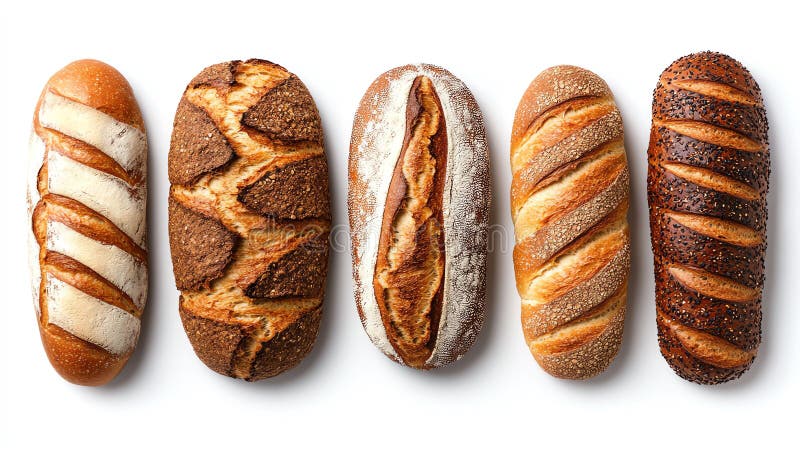 Assorted Artisan Bread Varieties on a White Isolated Background Stock ...