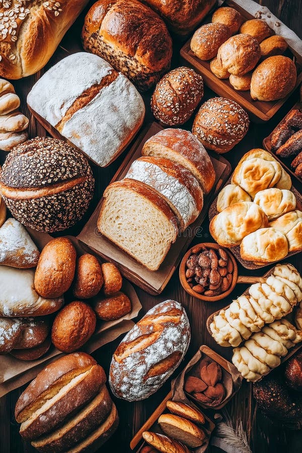 Assorted Artisan Breads on Rustic Background Stock Illustration ...