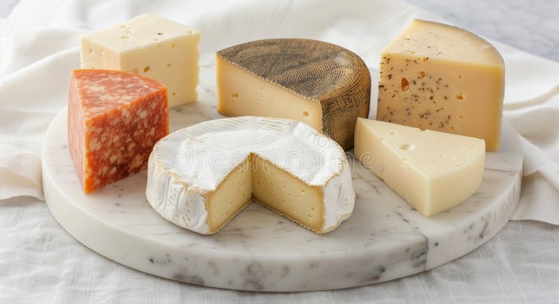 Assorted Artisan Cheeses Displayed on Marble Cutting Board in Cozy ...