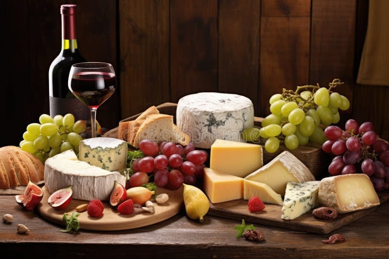 Assorted Artisan Cheeses on a Wood Table Setup Stock Image - Image of ...