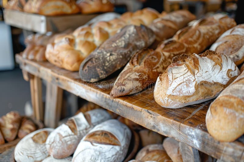 Assorted Artisanal Breads on Rustic Wooden Table Stock Illustration ...