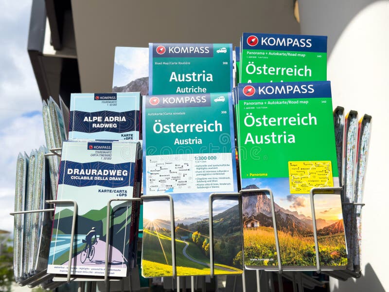 Assorted Austria Maps Displayed in Outdoor Stand Featuring Kompass and ...