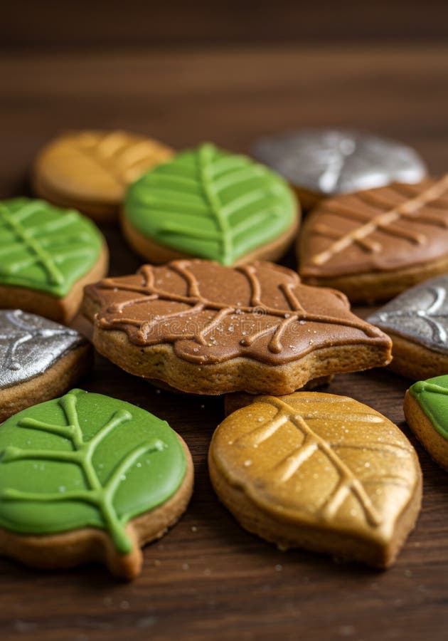 Assorted Autumn Leaf Shaped Cookies on Wooden Background Stock Image ...