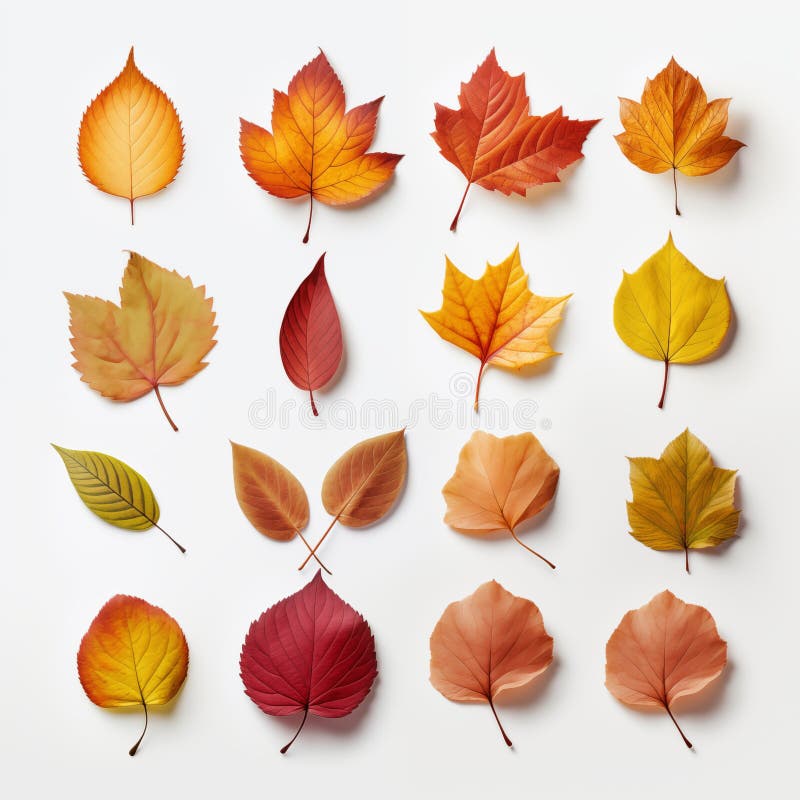 Assorted Autumn Leaves in Various Colors Isolated on White Background ...