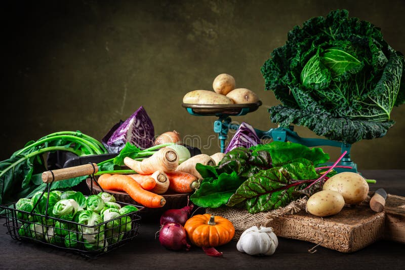 Assorted Autumn and Winter Vegetables on Kitchen Table, Harvesting and ...