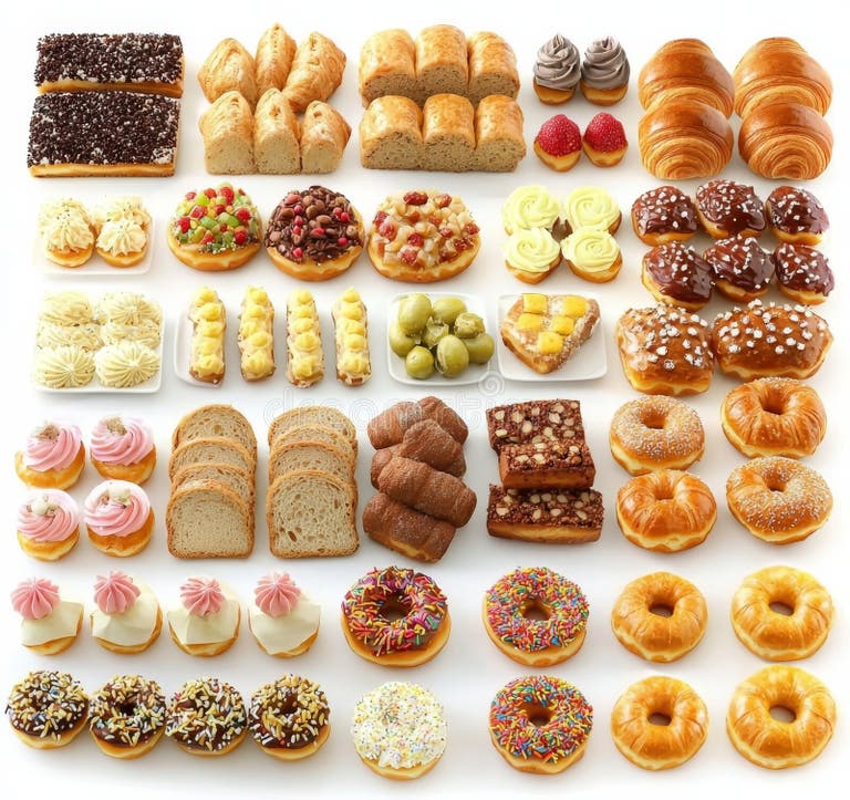 Assorted Bakery and Pastry Selection, Isolated on White Background ...