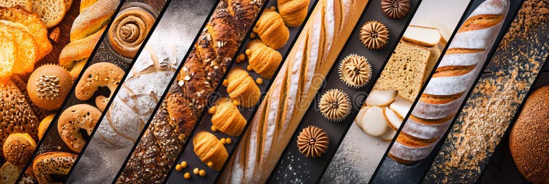 Assorted Bakery Products Collage Divided by White Vertical Lines ...