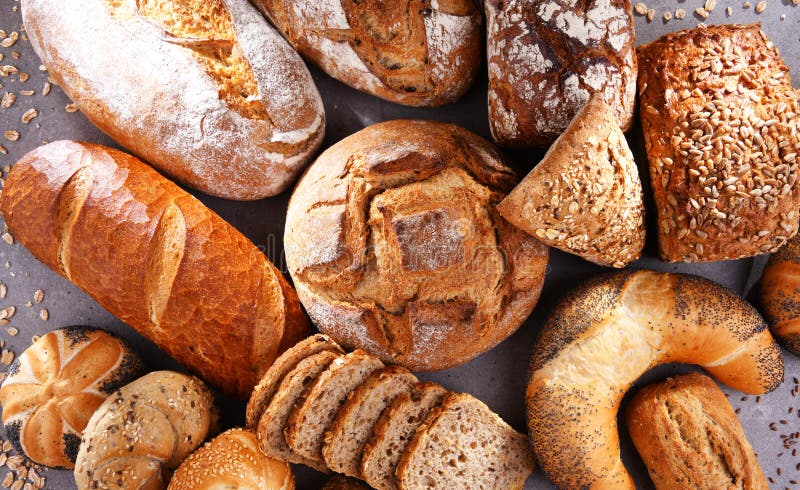 Assorted Bakery Products Including Loafs of Bread and Rolls Stock Image ...