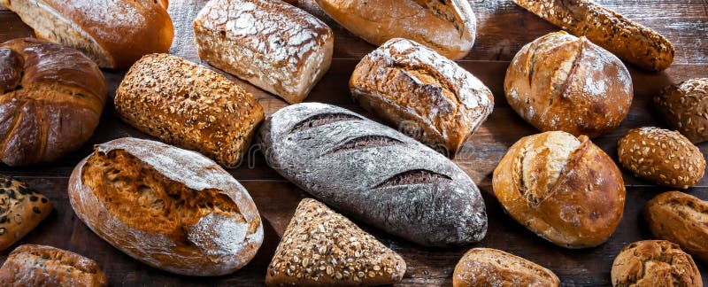 Assorted Bakery Products Including Loafs of Bread and Rolls Stock Image ...