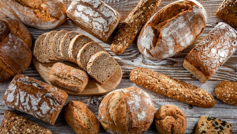Assorted Bakery Products Including Loafs of Bread and Rolls Stock Image ...