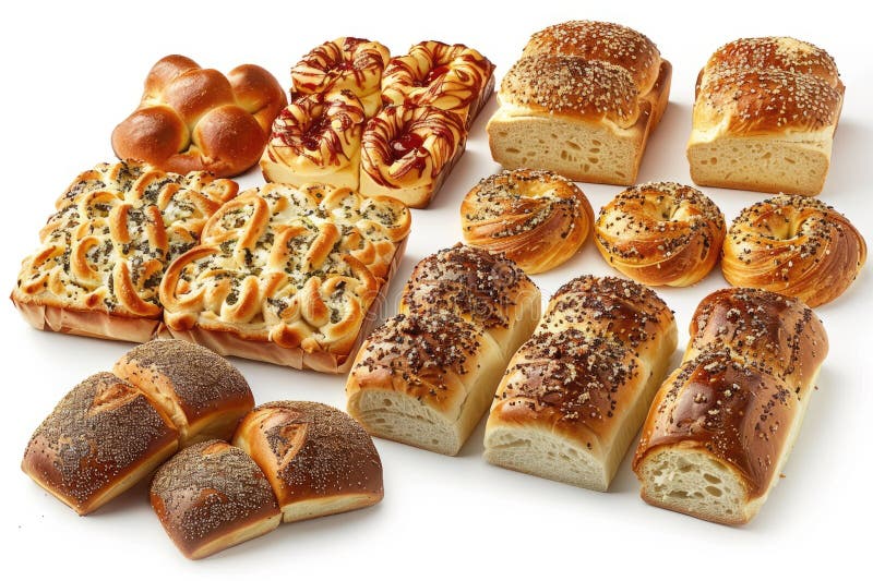 Assorted Bakery Products Including Loaves of Bread and Rolls Stock ...