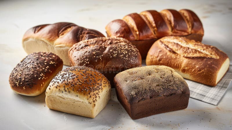 Assorted Bakery Products Including Loaves of Bread and Rolls Stock ...