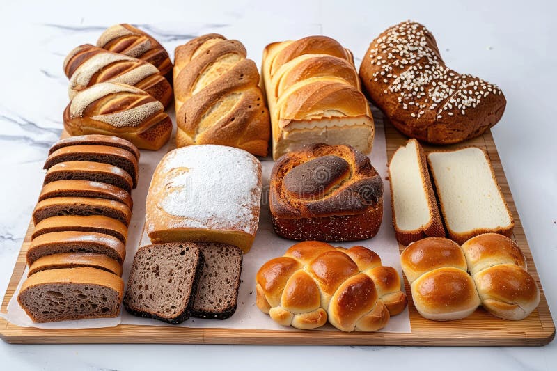 Assorted Bakery Products Including Loaves of Bread and Rolls Stock ...