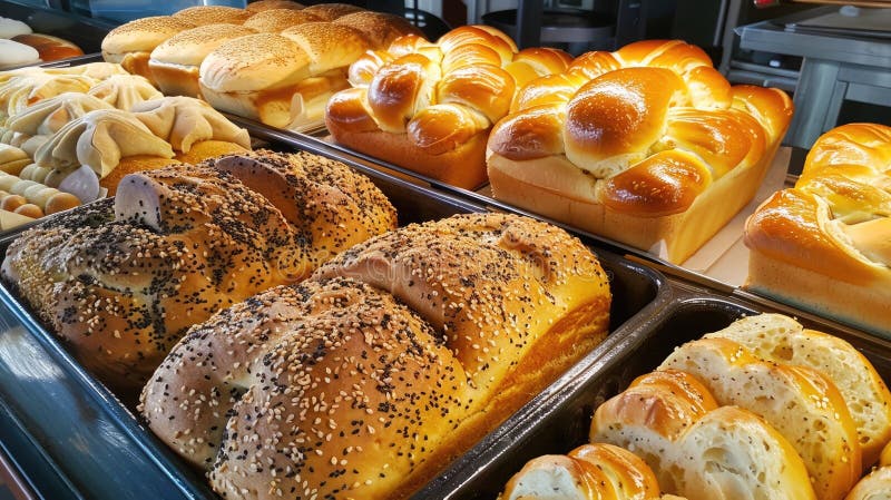 Assorted Bakery Products Including Loaves of Bread and Rolls Stock ...