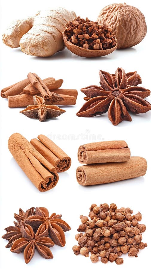 Collection of Baking Spices Including Nutmeg, Ginger, and Cinnamon ...