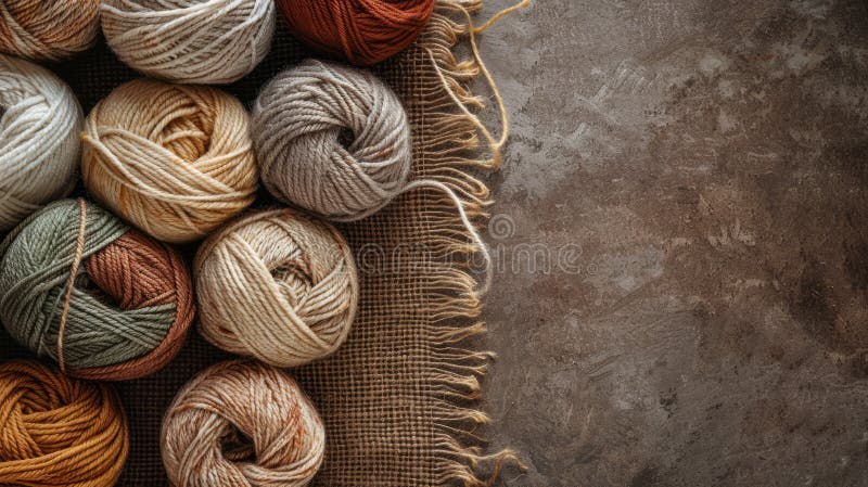 Assorted Balls of Yarn on a Rustic Fabric Background. Stock Photo ...
