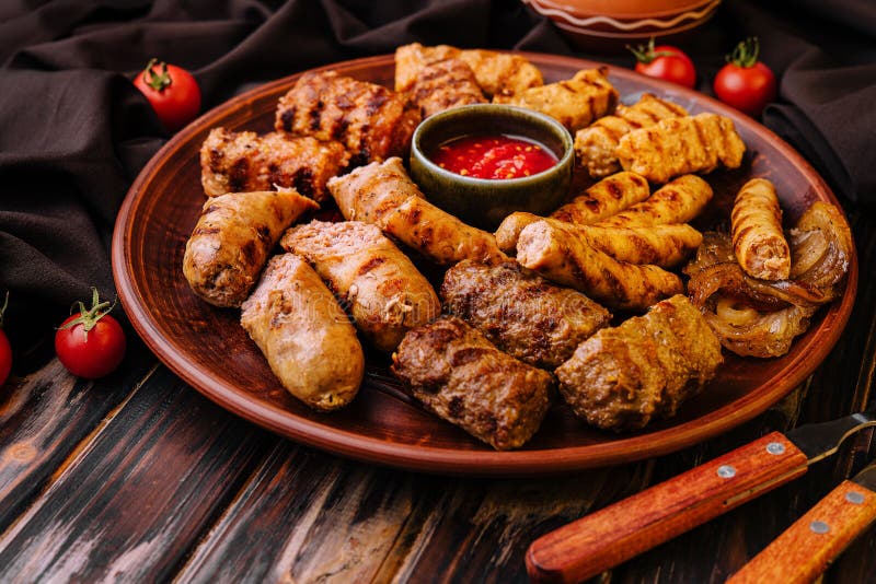Assorted Barbecue of Meat Rolls or Mici Stock Photo - Image of lunch ...