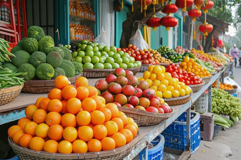 Assorted Baskets Filled with Fruits and Vegetables Stock Image - Image ...